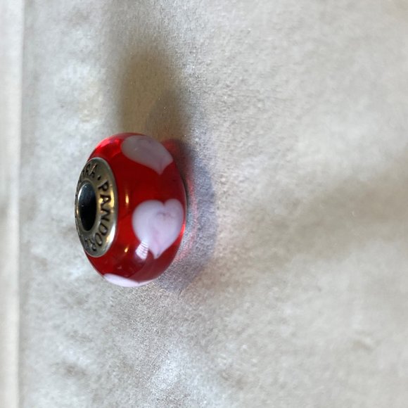 Pandora | Jewelry | Pandora Murano Red And White Heart Glass Charm ...